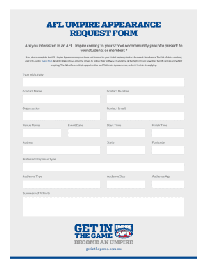 Fillable Online AFL UMPIRE APPEARANCE REQUEST FORM Fax Email Print - pdfFiller