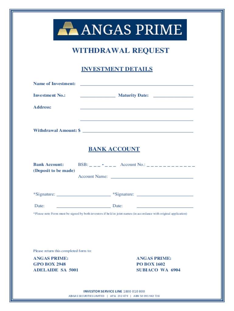 Fillable Online Investment ithdrawal Request orm - Australian Unity Fax ...