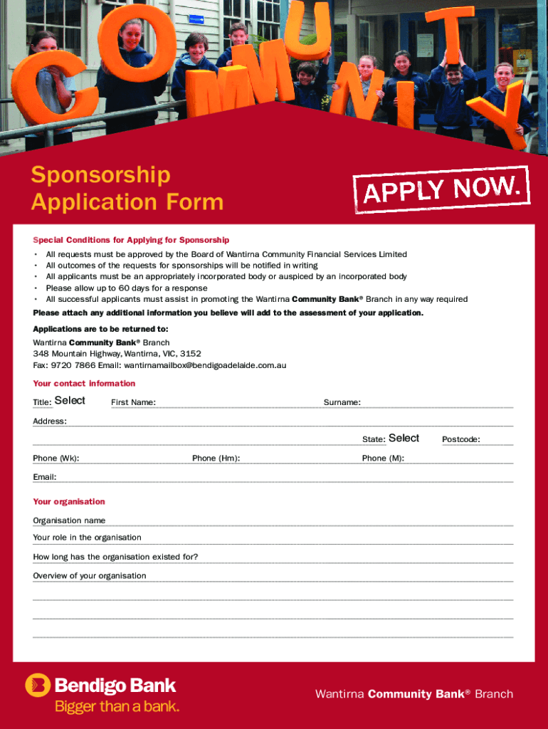 Fillable Online Sponsorship Application formHDFS Fax Email Print ...