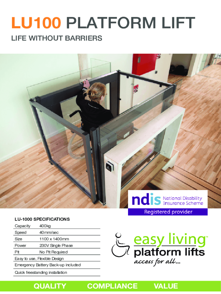Fillable Online LU100 PLATFORM LIFT DRAWINGS - Easy Living Platform ...