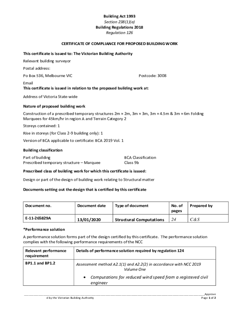 Fillable Online CERTIFICATE OF COMPLIANCE FOR PROPOSED BUILDING ...