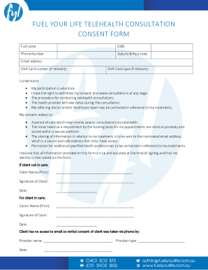 Fillable Online FUEL YOUR LIFE TELEHEALTH CONSULTATION CONSENT FORM Fax ...