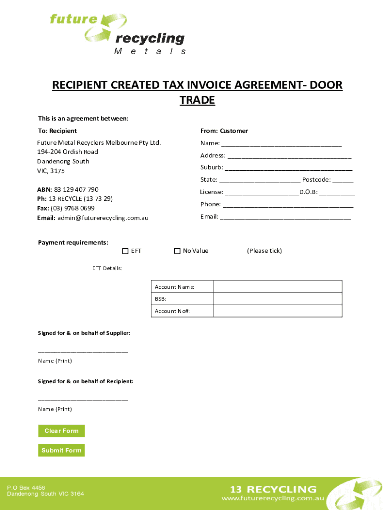 Recipient Created Tax Invoice - Fill Online, Printable, Fillable, Blank ...