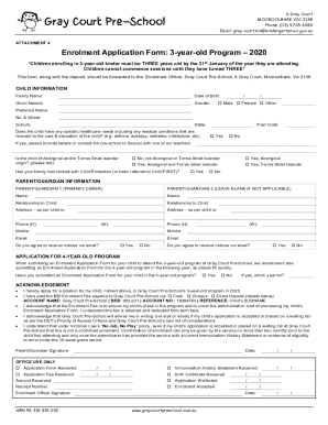 Fillable Online ATTACHMENT 4 Enrolment Application Form: 3-year-old ...
