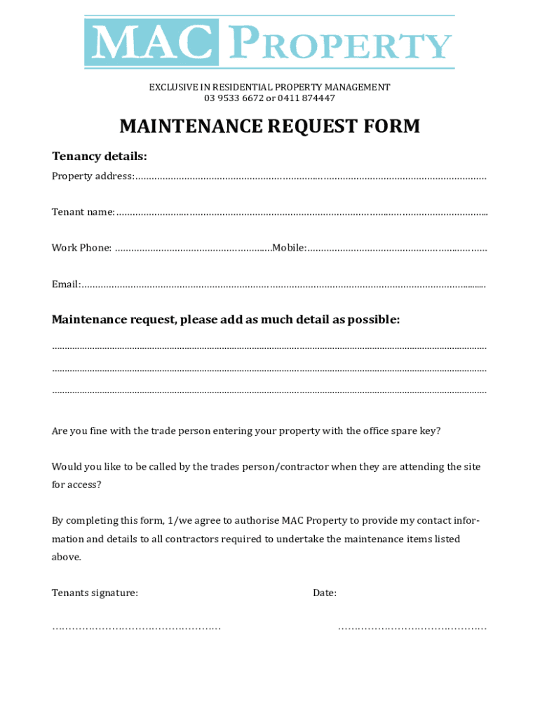 Fillable Online Maintenance request form 321.docx Fax Email Print ...