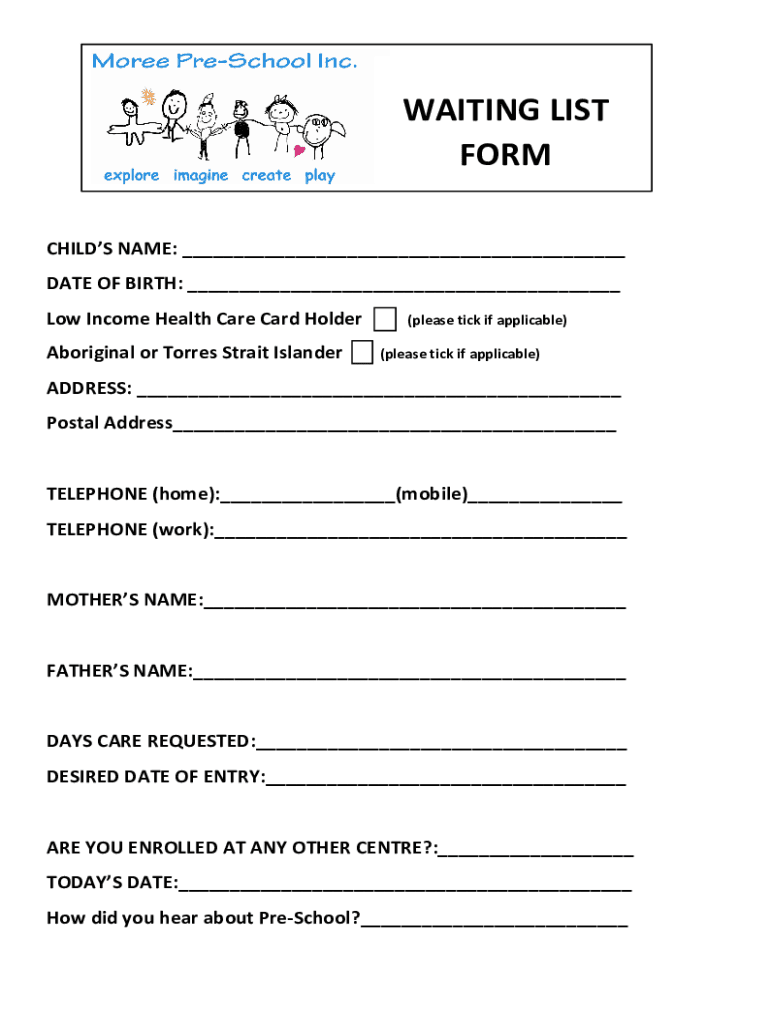 Fillable Online Preschool waiting list application form Fax Email Print ...