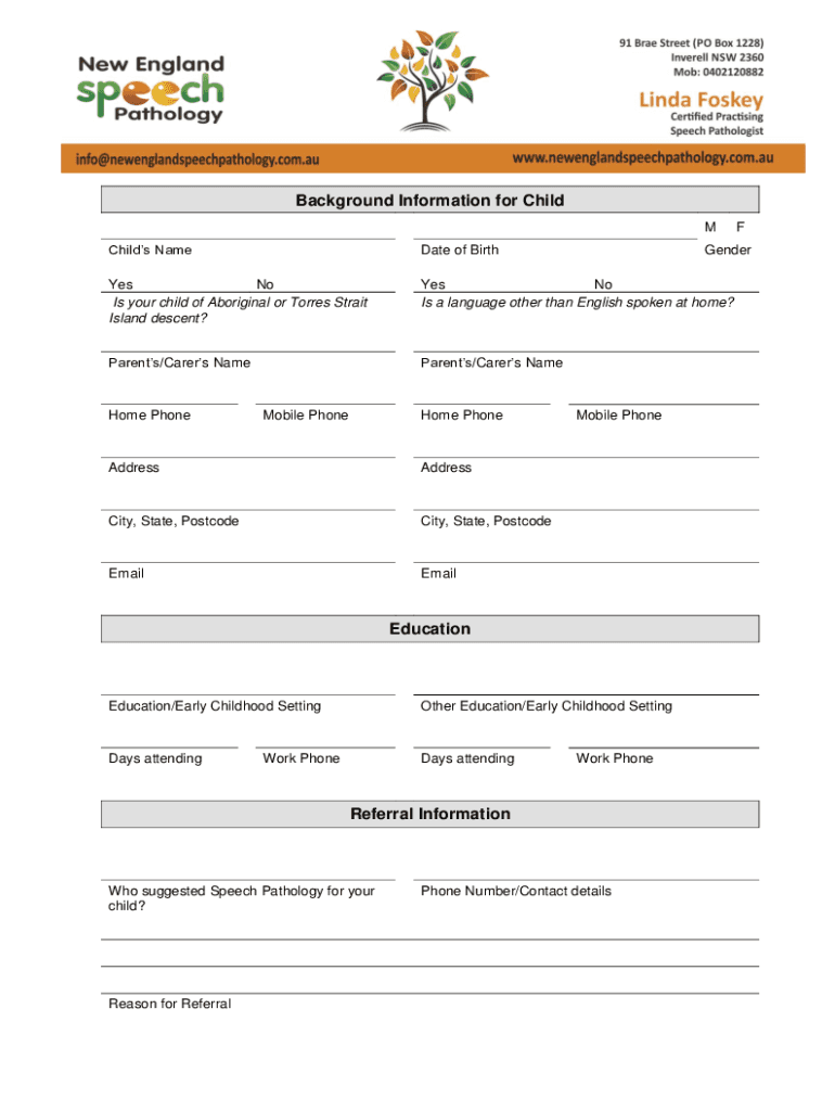 Fillable Online Background Information for Child Fax Email Print ...