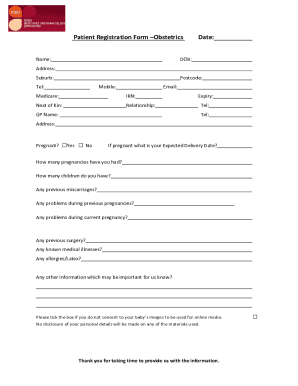 Fillable Online Patient Registration Form Obstetrics Date - POGU Fax ...