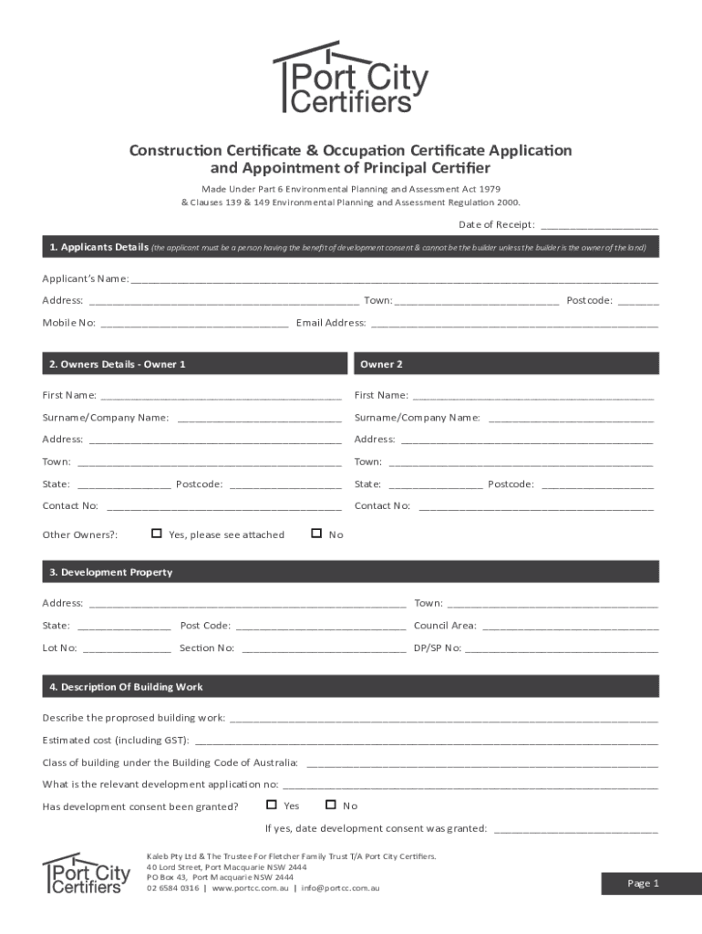 Fillable Online Application Forms and Construction Certificates ...