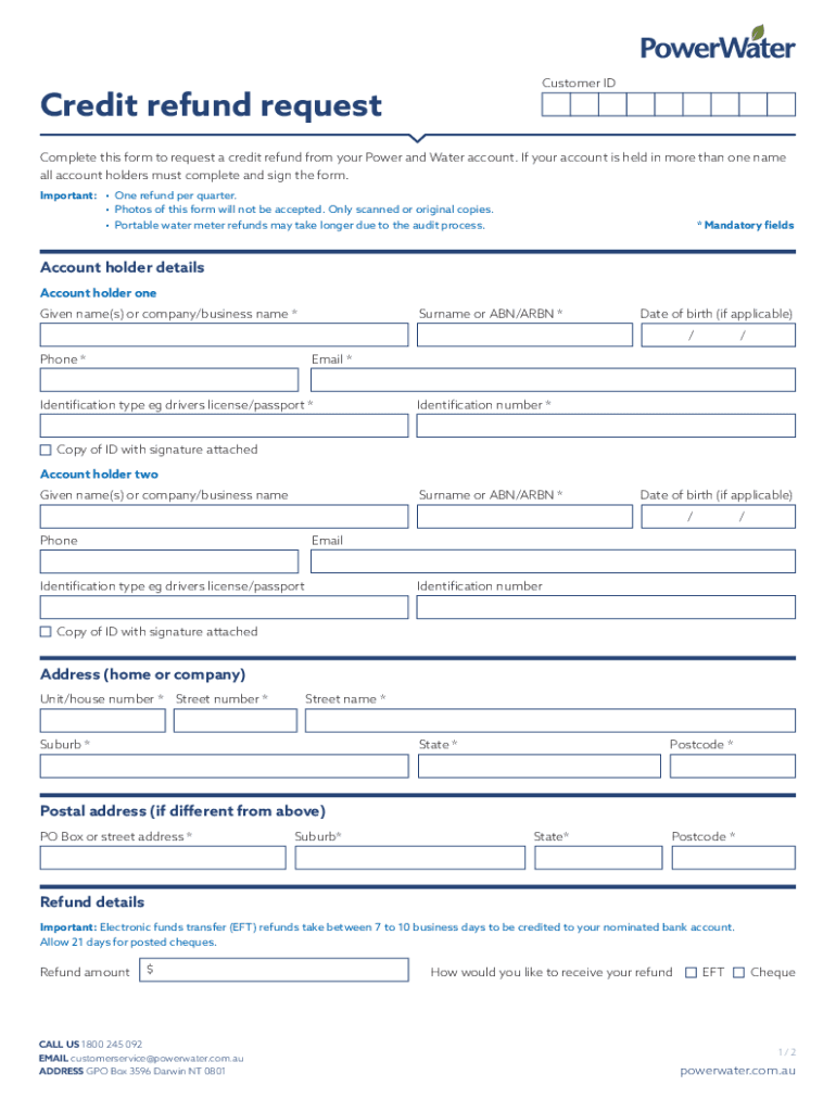 Fillable Online Credit refund request. Credit refund request form Fax ...