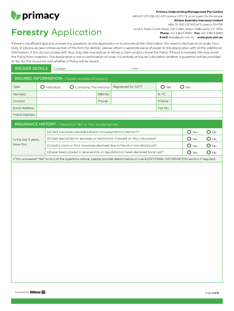 Fillable Online Forestry Application - Primacy Fax Email Print - pdfFiller