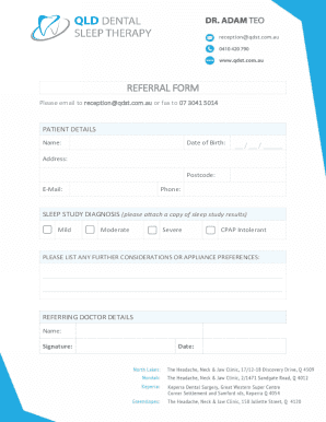 Fillable Online REFERRAL FORM - QLD Dental Sleep Therapy Fax Email ...
