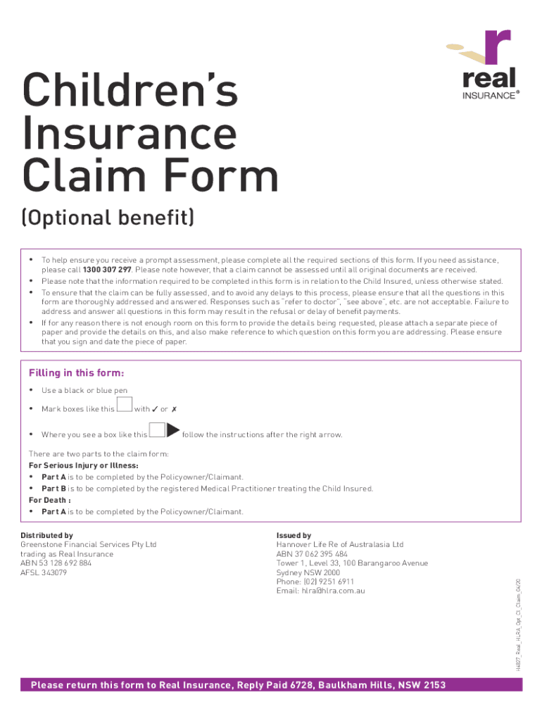 Fillable Online Real Childrens Insurance Claim Form Fax Email Print ...