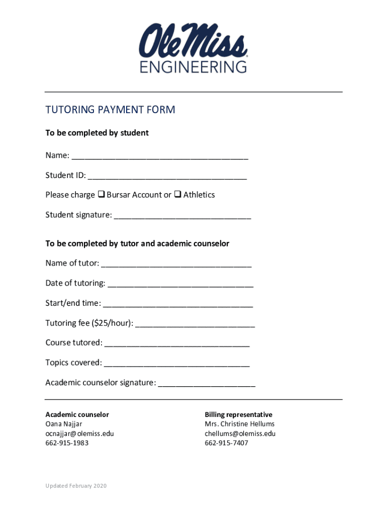 Fillable Online TUTORING PAYMENT FORM Fax Email Print - pdfFiller