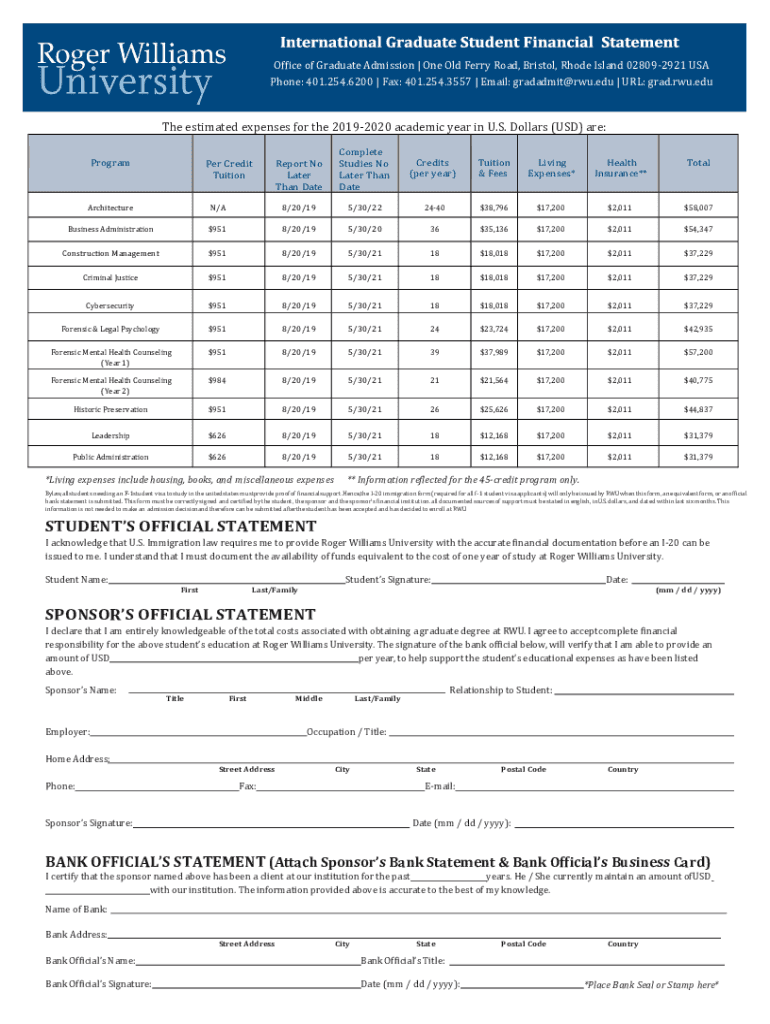 Fillable Online 19-CSA- International Graduate Student Financial ...