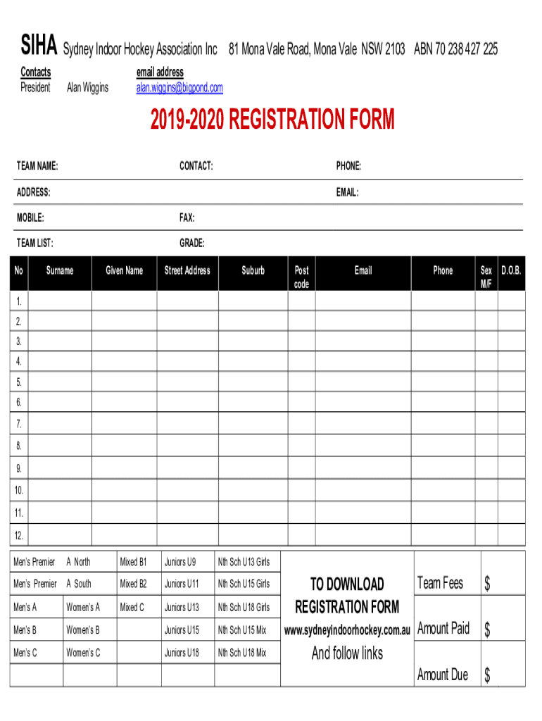 Fillable Online Fillable Online SIHA 2018-2019 REGISTRATION FORM Fax ...
