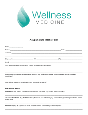 Fillable Online Acupuncture Intake Form - Wellness Medicine Fax Email ...