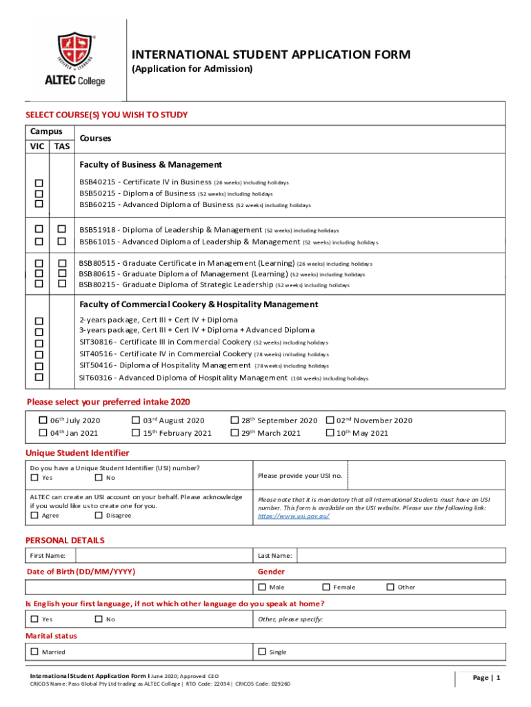 Fillable Online INTERNATIONAL STUDENT APPLICATION FORM - ALTEC Fax Email Print - pdfFiller