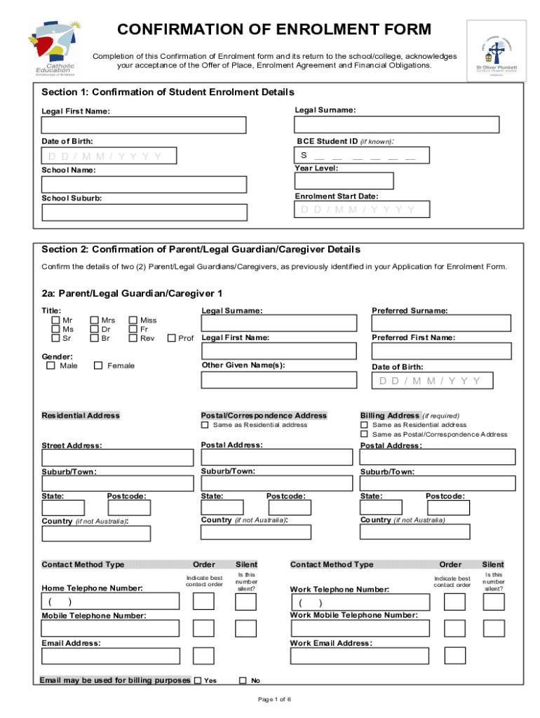 Fillable Online Enrolment Confirmation Form 20202.docx Fax Email Print ...