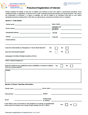 Fillable Online moc sa edu Preschool registration of interest form. A ...