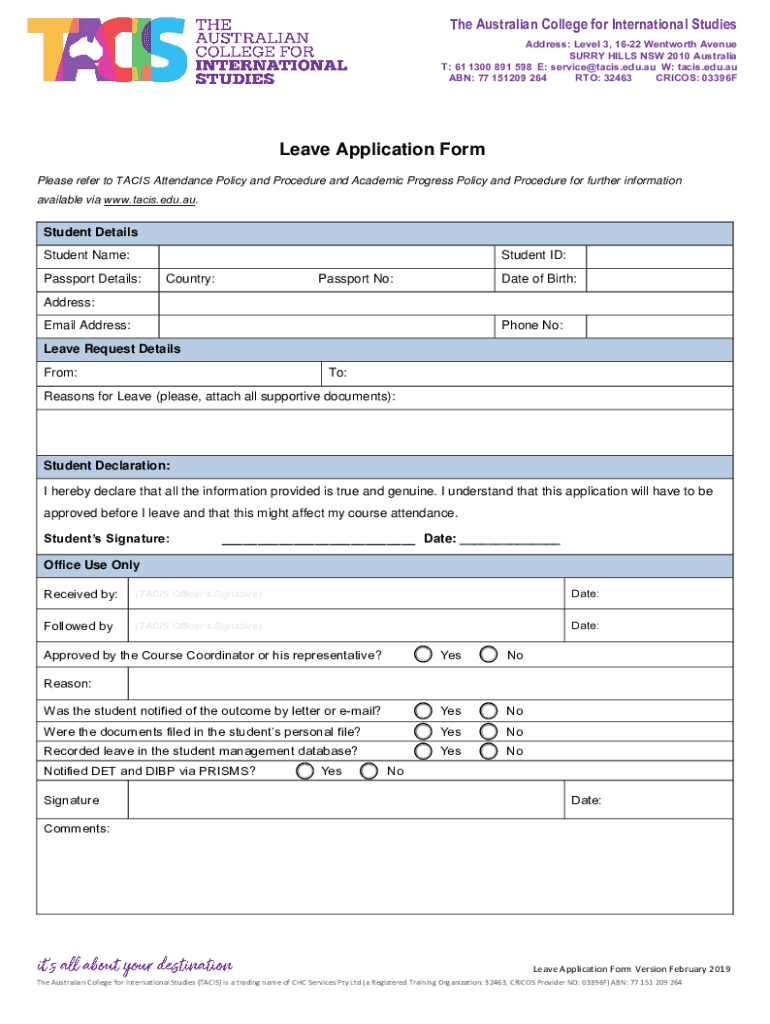 Fillable Online Please refer to TACIS Attendance Policy and Procedure ...