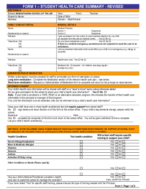 Fillable Online FORM 1STUDENT HEALTH CARE SUMMARY - StudyLib Fax Email ...