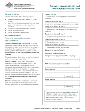 Fillable Online apvma gov Company contact details and APVMA portal ...