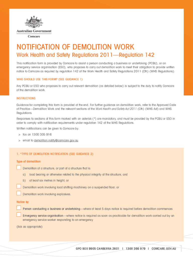 Fillable Online Demolition Works Notification form. This form is to be ...
