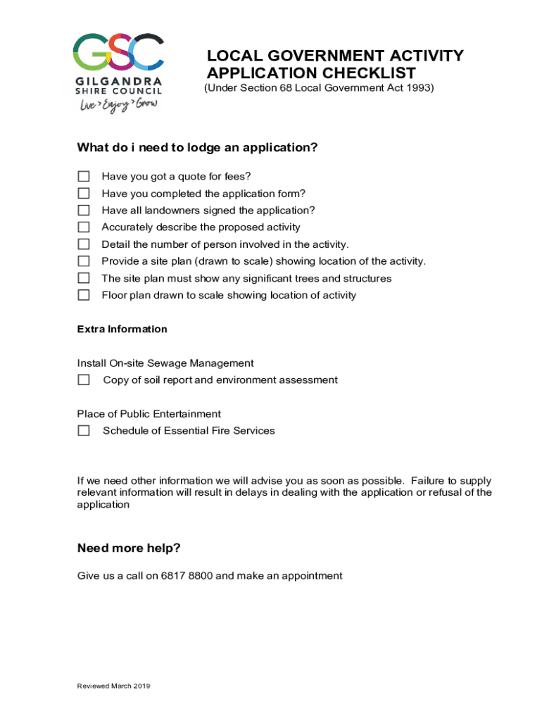 Fillable Online Activity Application Form - Section 68 - Local Government ...Activity ...