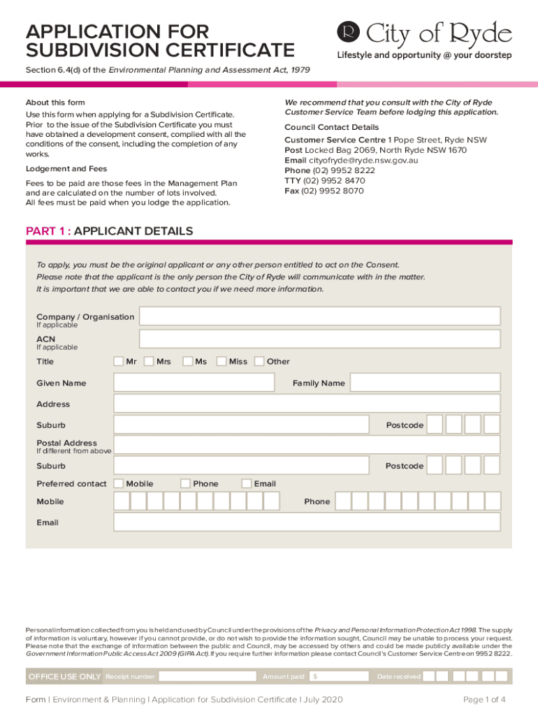 Fillable Online Subdivision CertificatePlanning Portal - Department of ...Building and ...