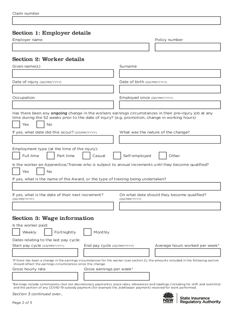 Fillable Online Pre-injury Average Weekly Earnings (PIAWE) Form Fax ...