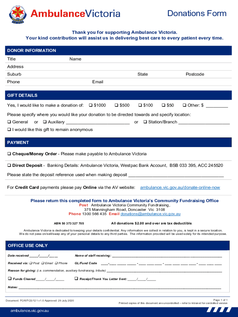Fillable Online REQUEST FOR PATIENT TRANSPORT V2020 1 - Ambulance ...