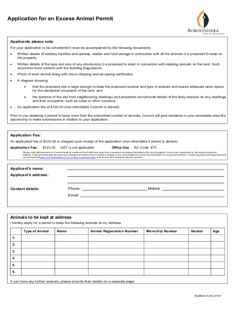 Fillable Online Excess animal permit application and payment form Fax Email Print - pdfFiller