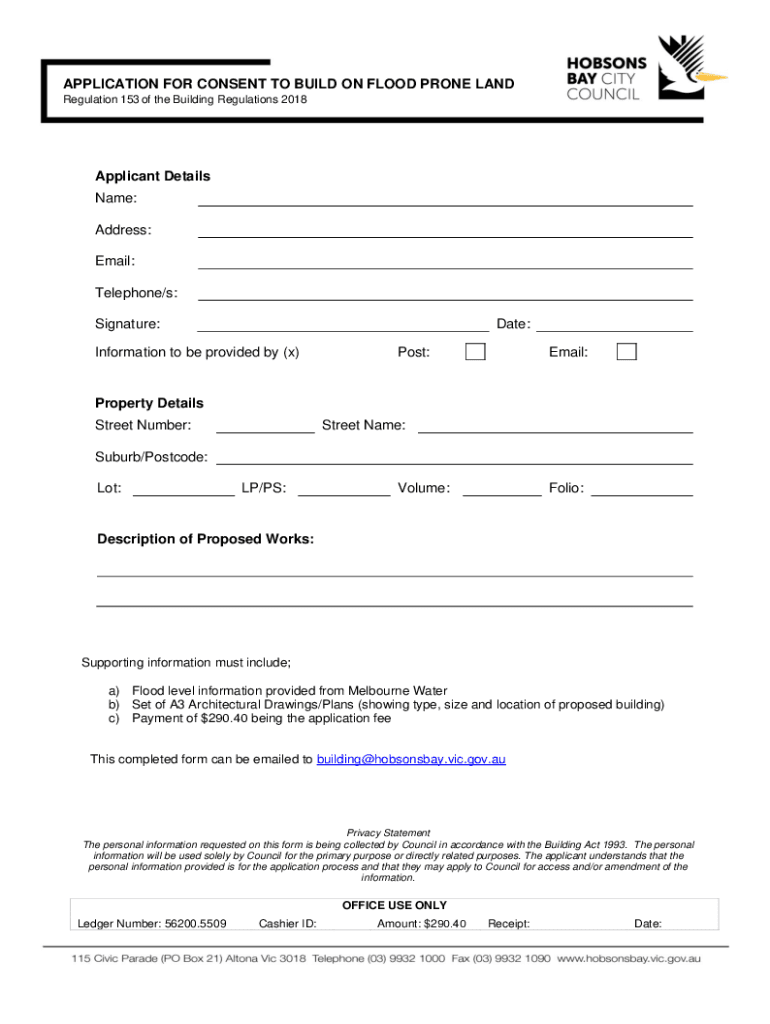 Fillable Online APPLICATION FOR CONSENT TO BUILD ON FLOOD PRONE LAND ...