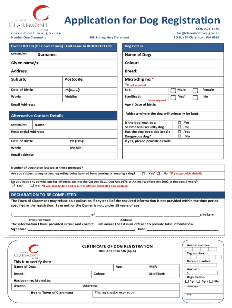 Fillable Online Application for Cat Registration - Town of Claremont ...