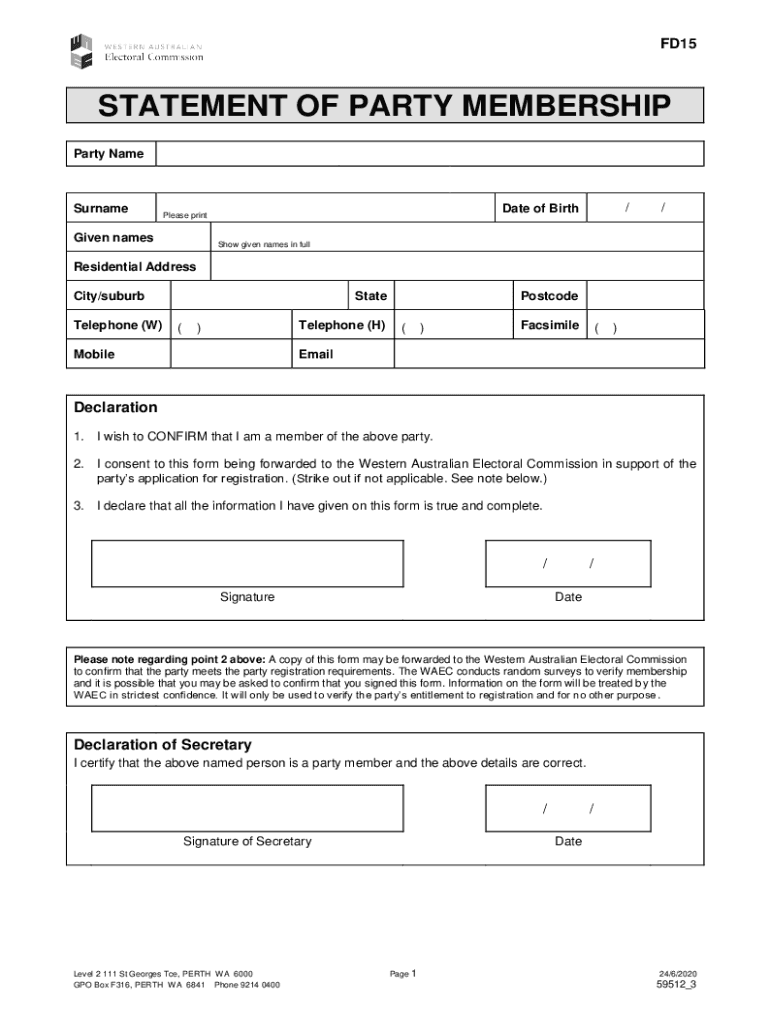 Fillable Online Party Affiliation or Changing Party Affiliation Fact ...