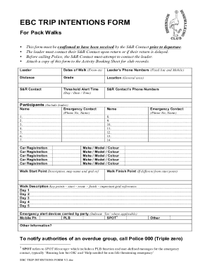 Fillable Online essendonbwc org EBC TRIP INTENTIONS FORM V2 ...
