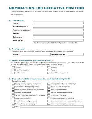 Fillable Online Executive positions - Information sheet & nomination form Fax Email Print ...