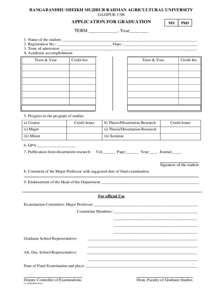 Fillable Online bsmrau edu Faculty of Graduate Studies - Bangabandhu Sheikh Mujibur ... Fax ...