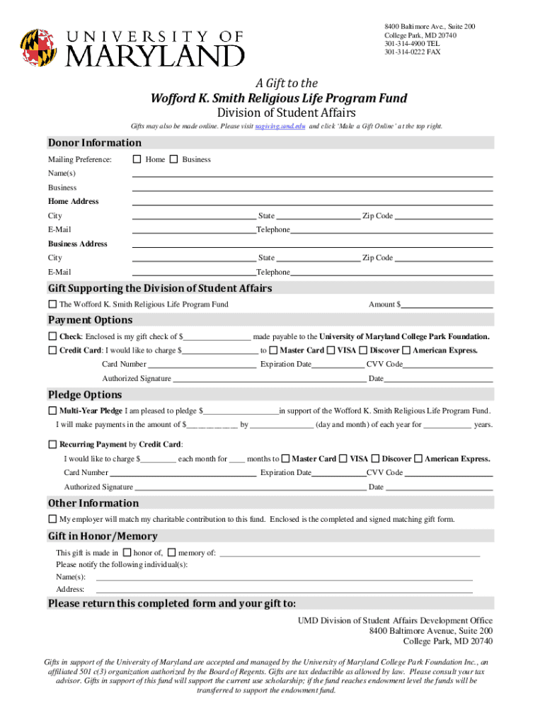 Fillable Online sagiving umd Wofford K Fax Email Print - pdfFiller