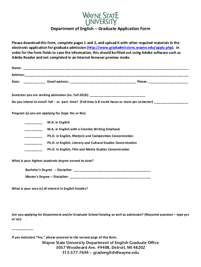 Fillable Online clas wayne 170810Graduate Admissions Form.docx Fax ...