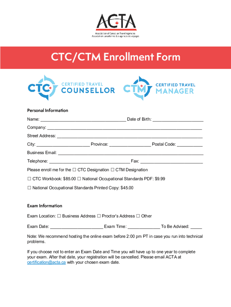 Fillable Online PDF CTC/CTM Enrollment Form Fax Email Print - pdfFiller