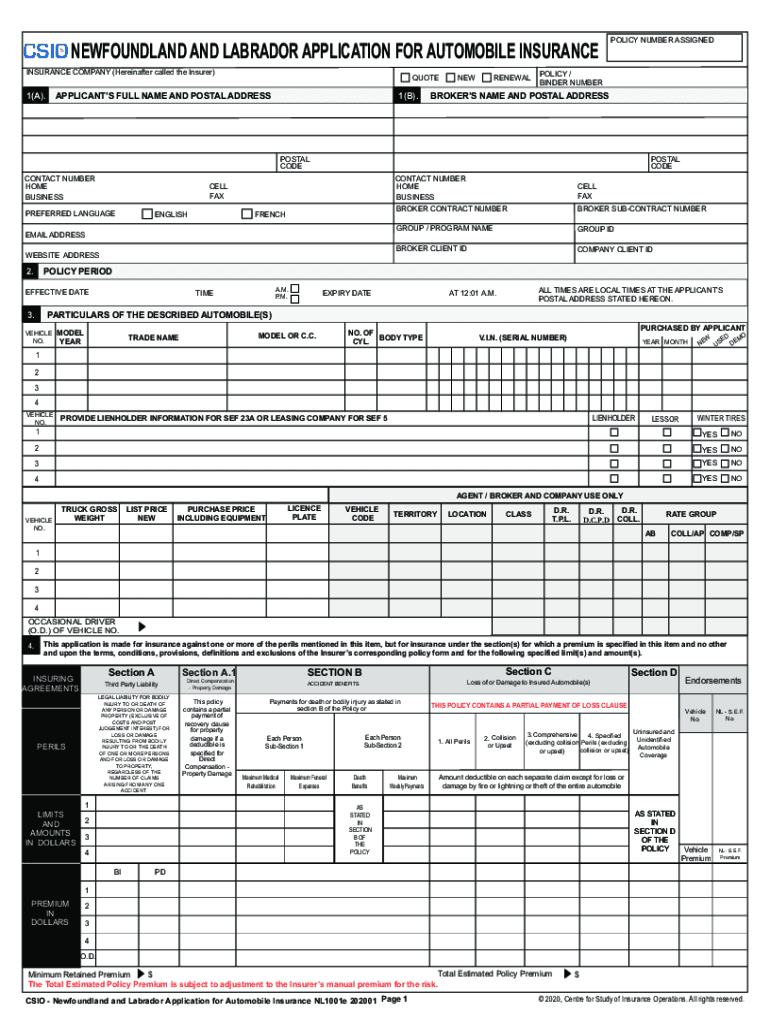 Fillable Online CSIO Industry Form - Newfoundland and Labrador ...