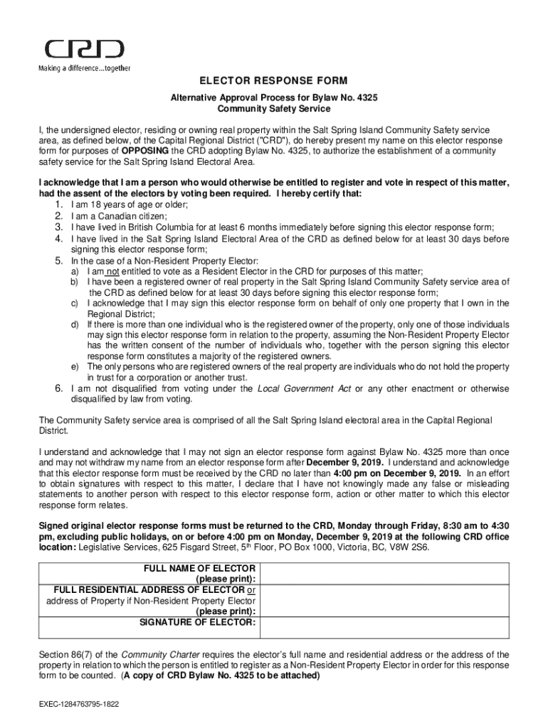 Fillable Online Elector Response Form for Bylaws 4119 and 4123 ...