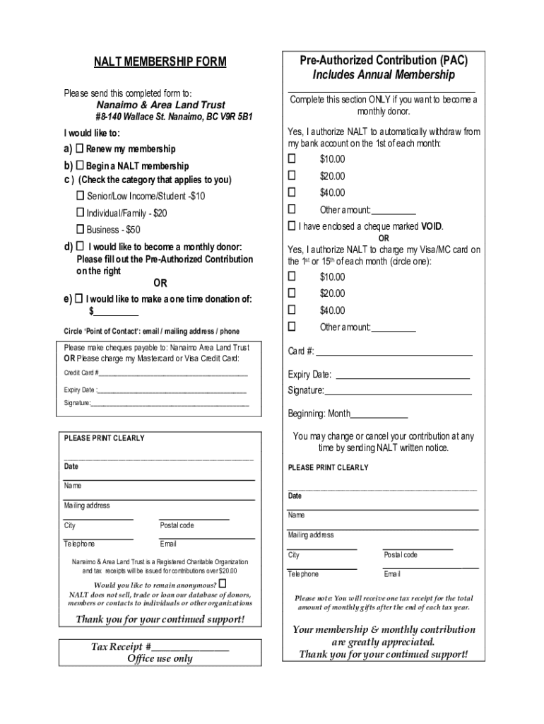 Fillable Online Get the NALT MEMBERSHIP FORM Pre-Authorized ...