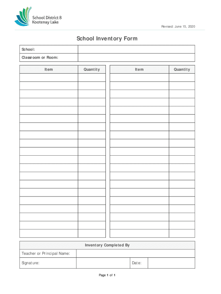 Fillable Online School Inventory Form Fax Email Print - pdfFiller