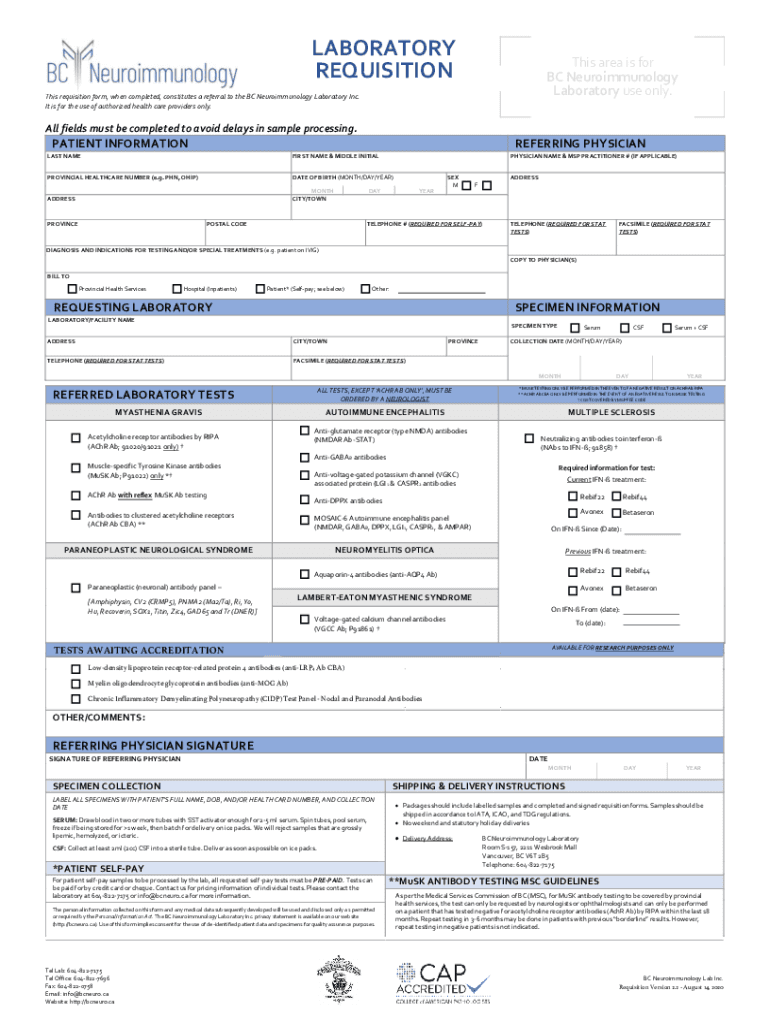 Fillable Online Laboratory Services Requisitions - BCCSSLaboratory Services Requisitions ...