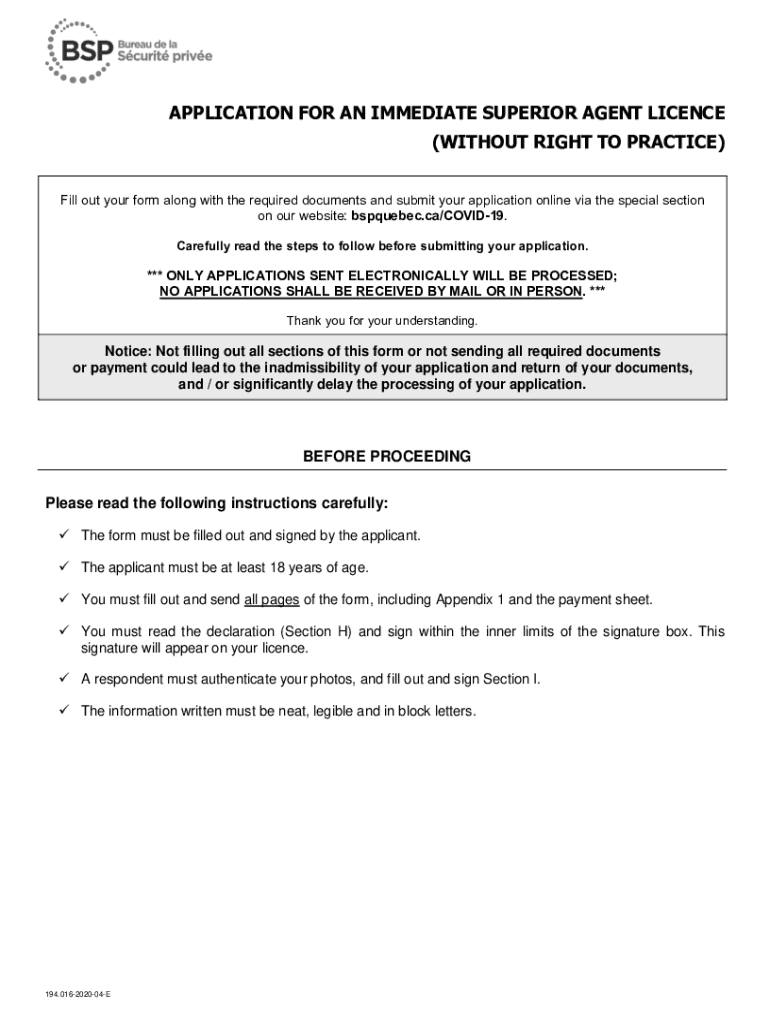 Fillable Online APPLICATION FOR AN IMMEDIATE SUPERIOR ... - BSP Fax ...