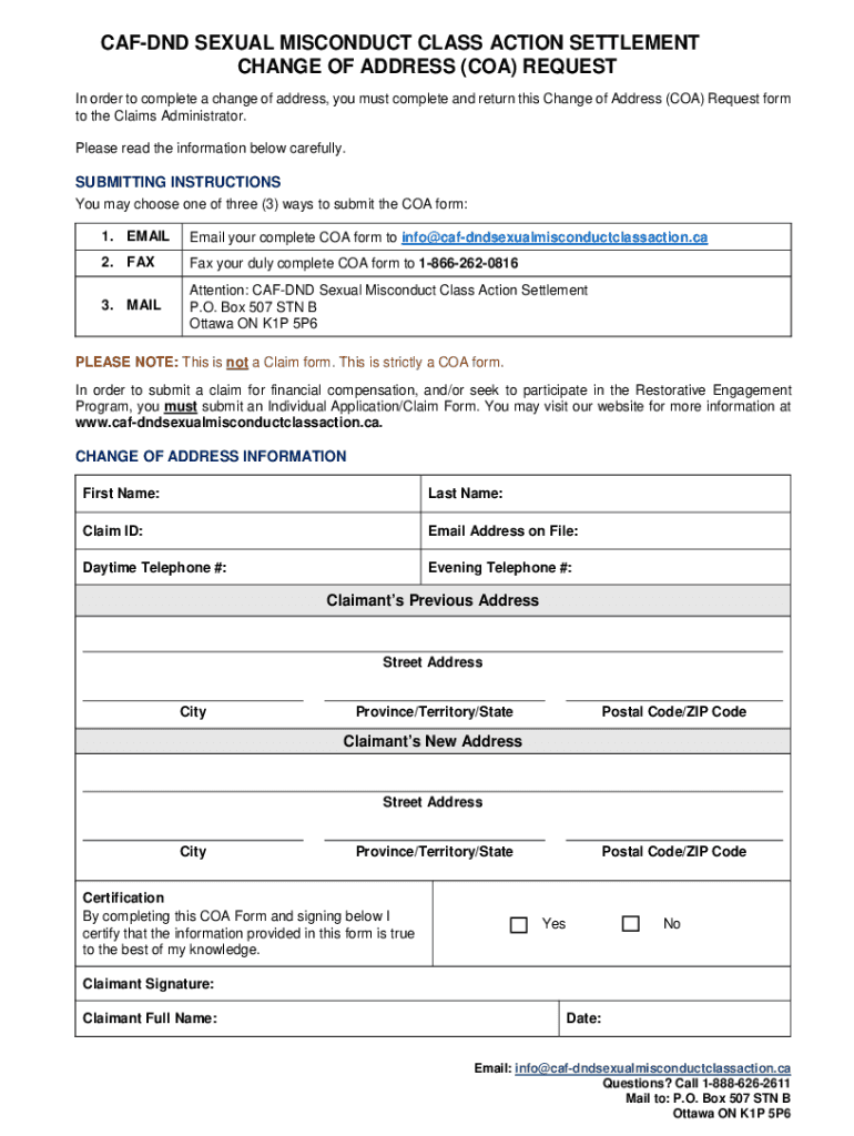 Fillable Online Claims period now open for CAF-DND sexual misconduct class ... Fax Email Print ...