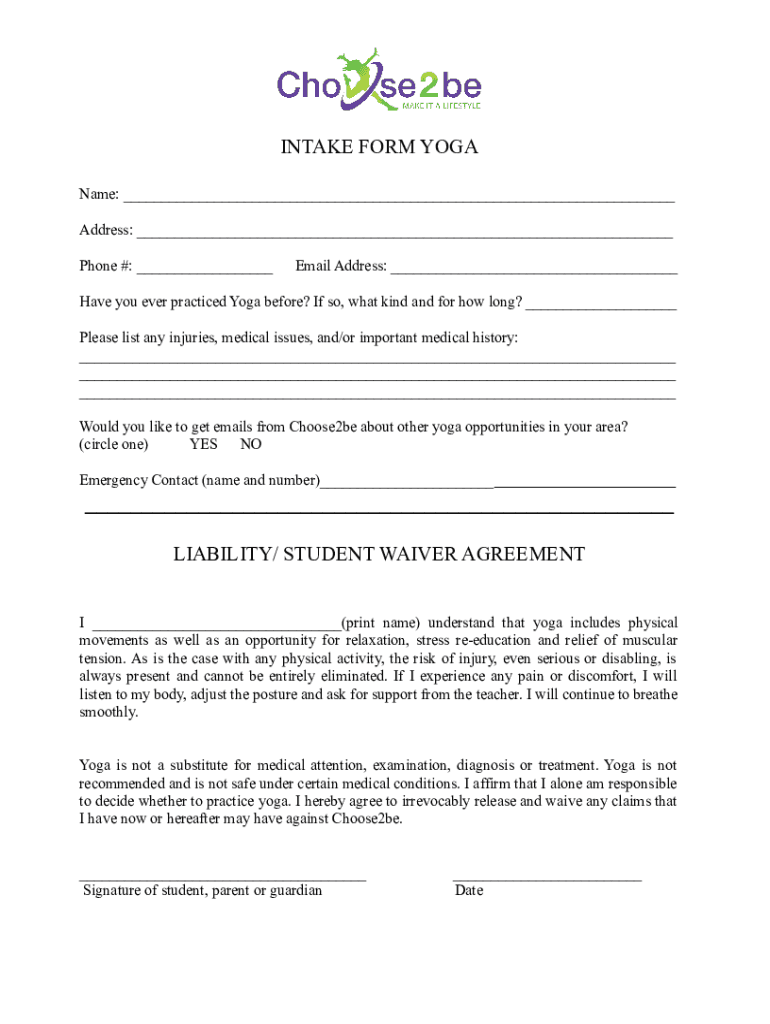 Fillable Online SAMPLE YOGA TEACHER LIABILITY - Mary Catherine Starr ...